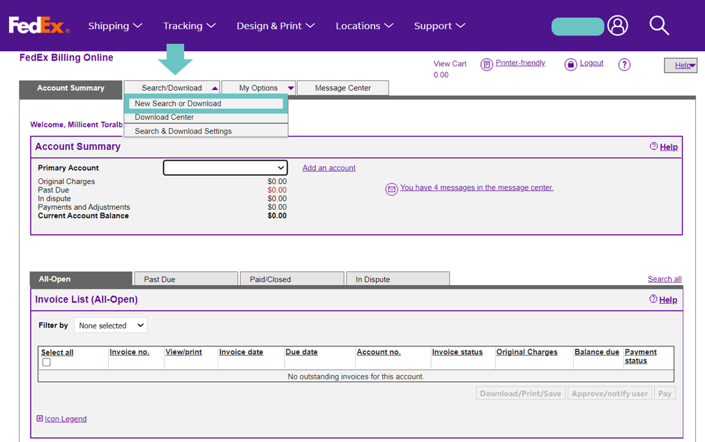 How to download data from FedEx Billing Online